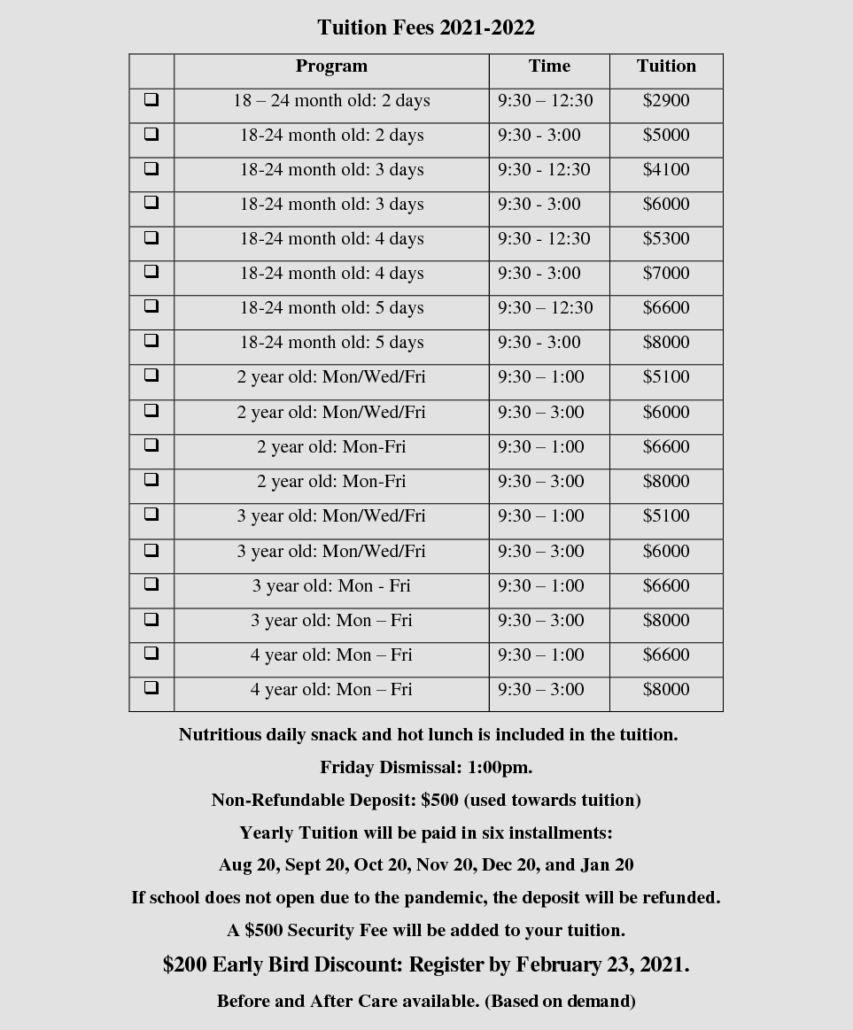 Tuition Schedule – Shore Jewish Academy